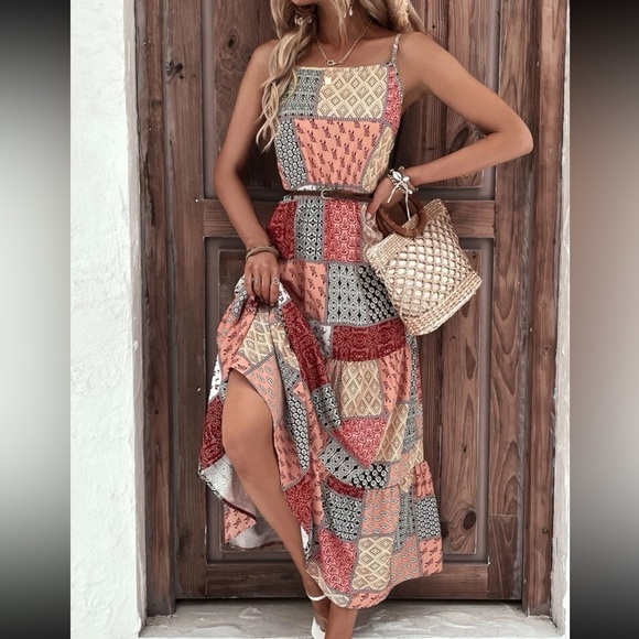 Dresses | Boho Patchwork Print Cami Maxi Dress | Poshmark
